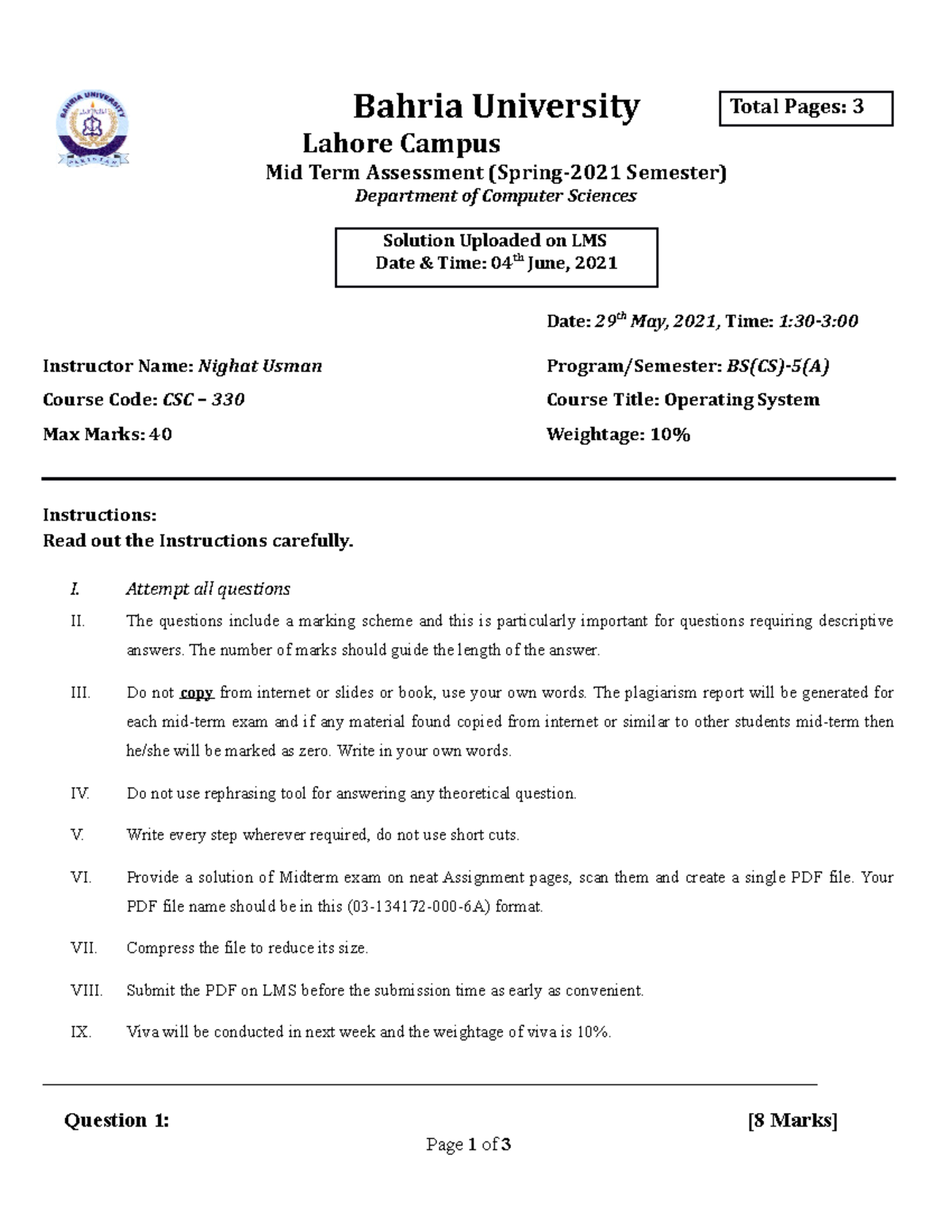 OS-Mid-term-paper-2005 2021-024941 pm - Bahria University Lahore Campus ...