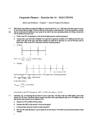Exercise Set 5 - Solutions - Corporate Finance – Exercise Set (Berk and ...