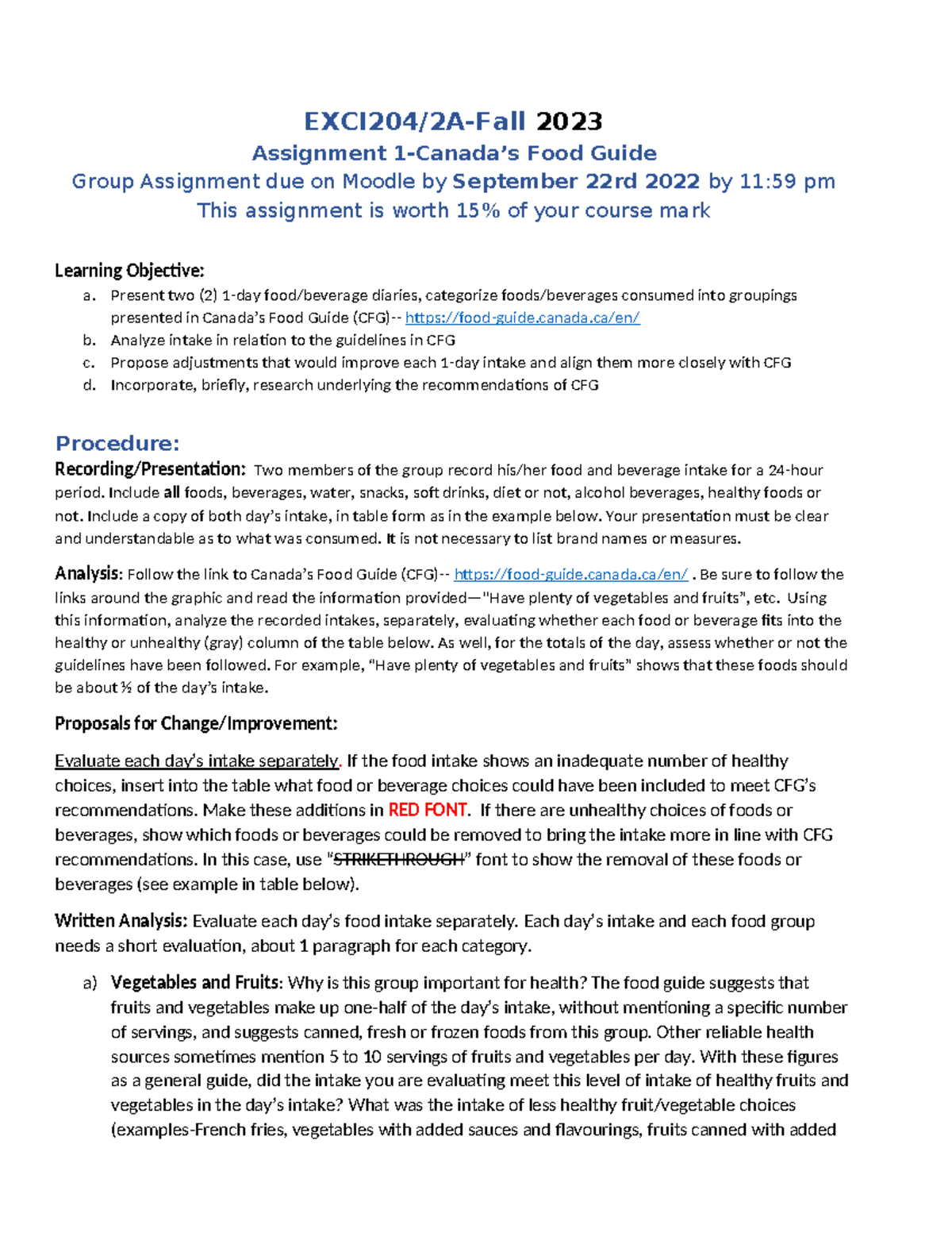 Assignment 1 exciting - EXCI204/2A-Fall 2023 Assignment 1-Canada’s Food ...