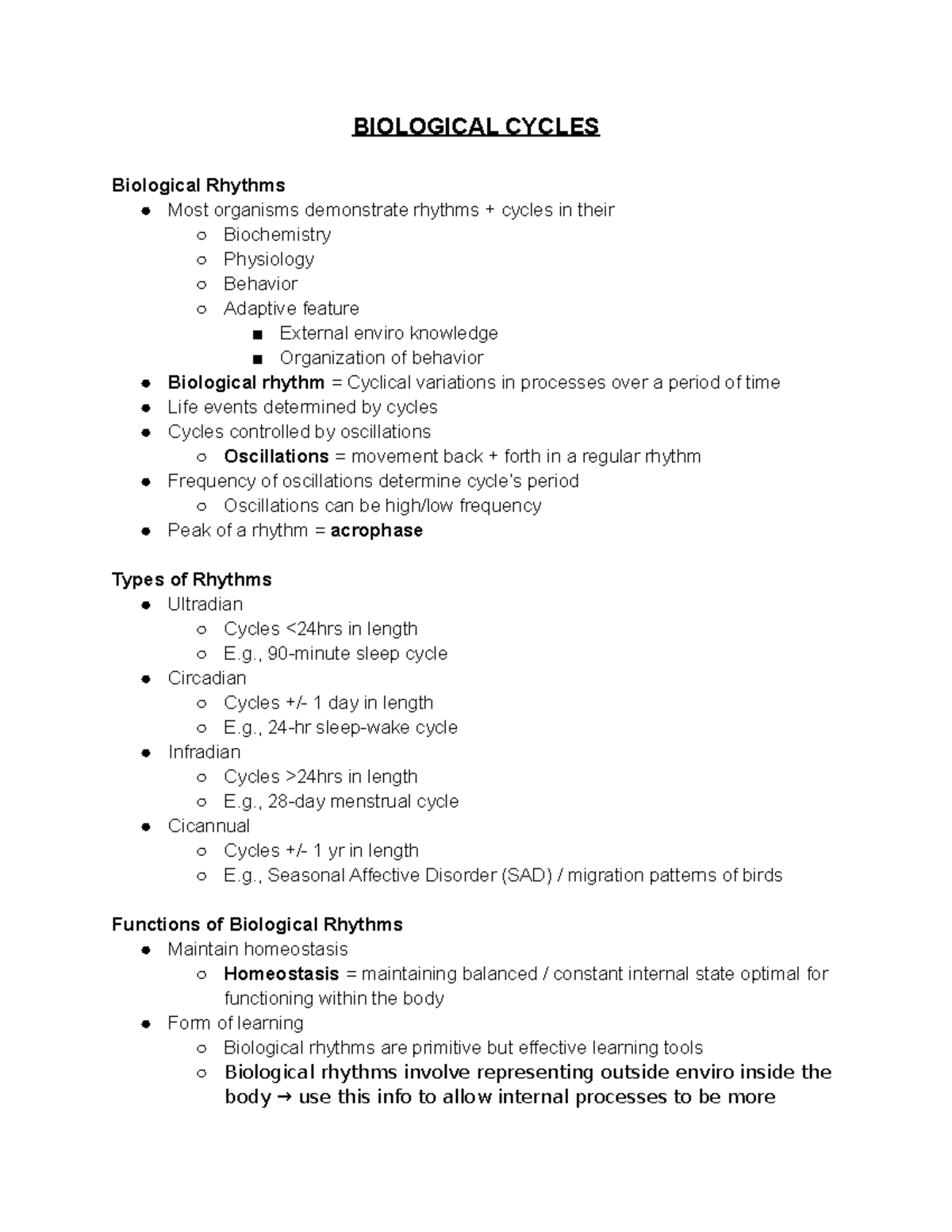 Biological Cycles and Cognition in Psychology - BIOLOGICAL CYCLES ...