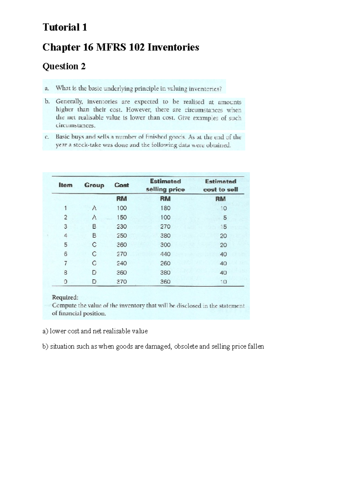 377941 Tutorial 1 MFRS102 Inventories - Accounting - Tutorial 1 Chapter ...