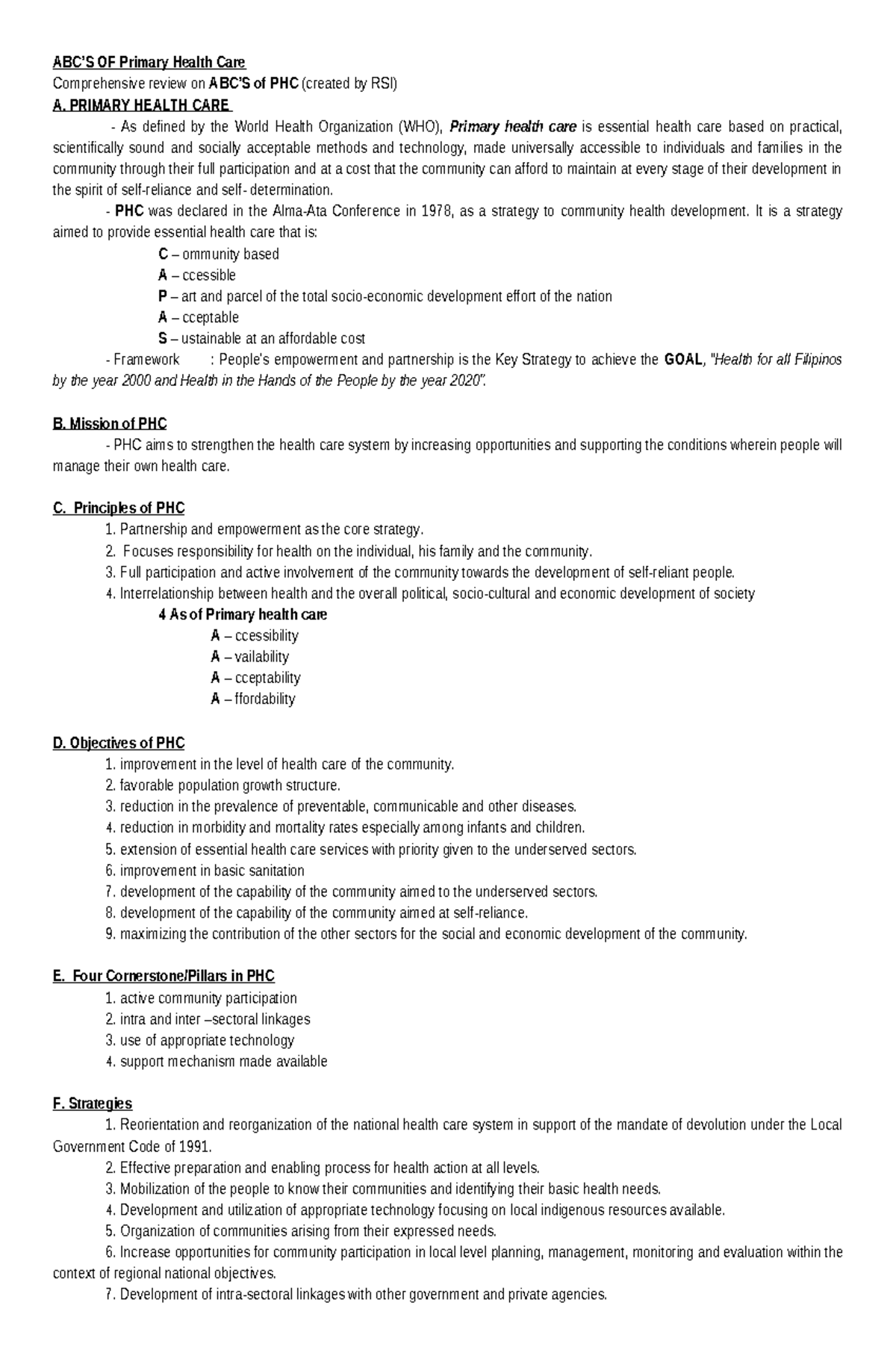 32506331 ABC s of Primary Health Care - ABC’S OF Primary Health Care ...