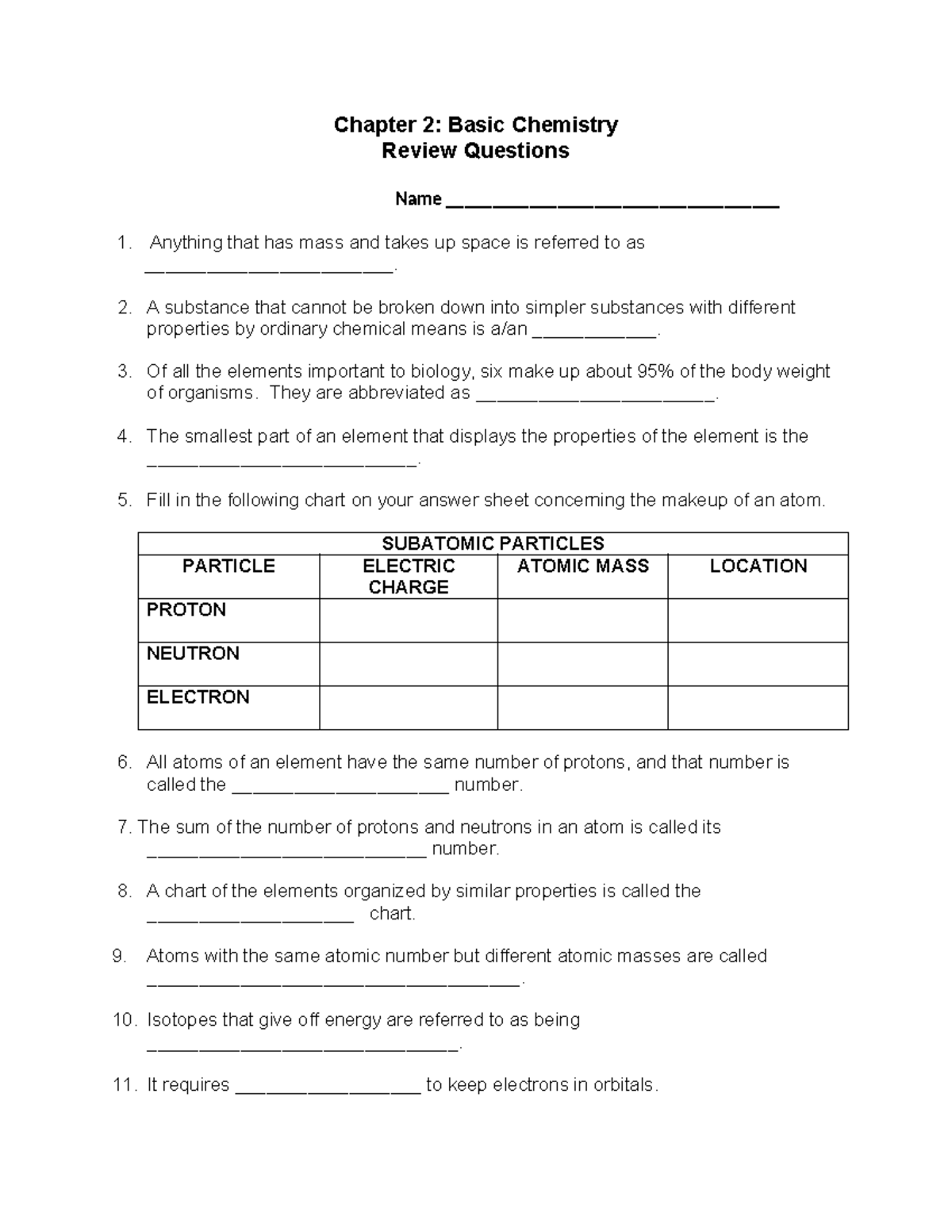 Chapter 2 reveiw questions - Chapter 2: Basic Chemistry Review ...
