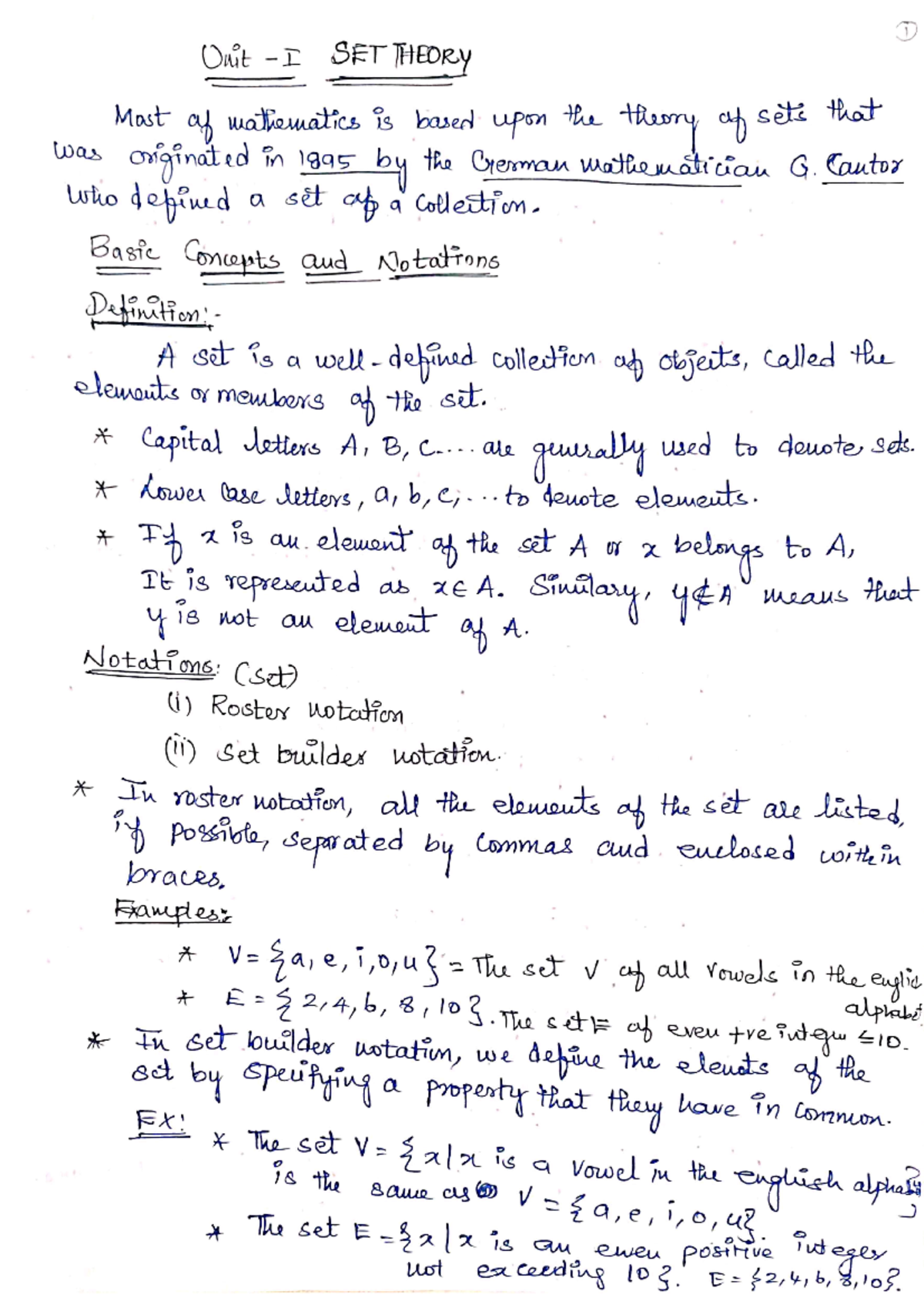 Sets Theory Notes - 1 Unit I SET THEORY Most of mathematics is based ...