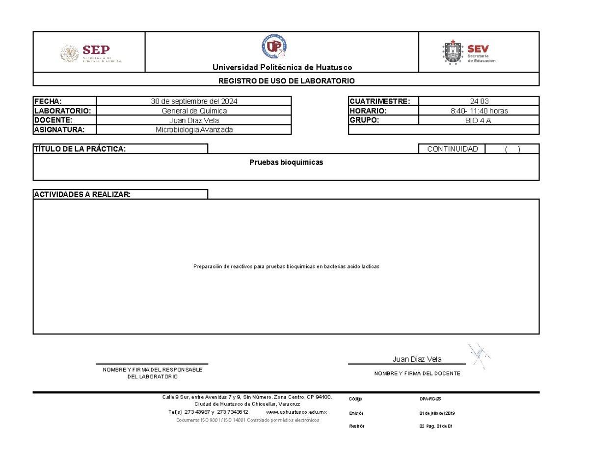 VALE DE LAB - Ejemplo de un vale de material de laboratorio ...