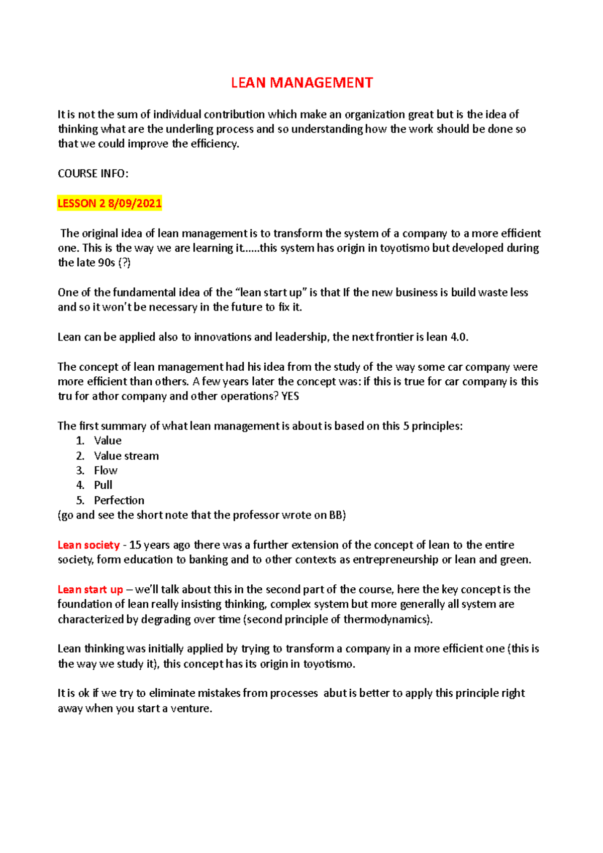 LEAN Management - LEAN MANAGEMENT It is not the sum of individual ...