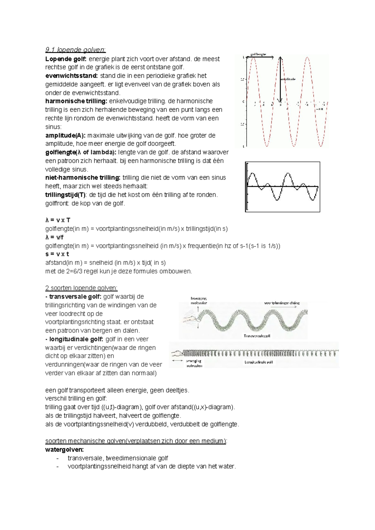 Natuurkunde samenvatting TW2 - 9 lopende golven: Lopende golf: energie ...