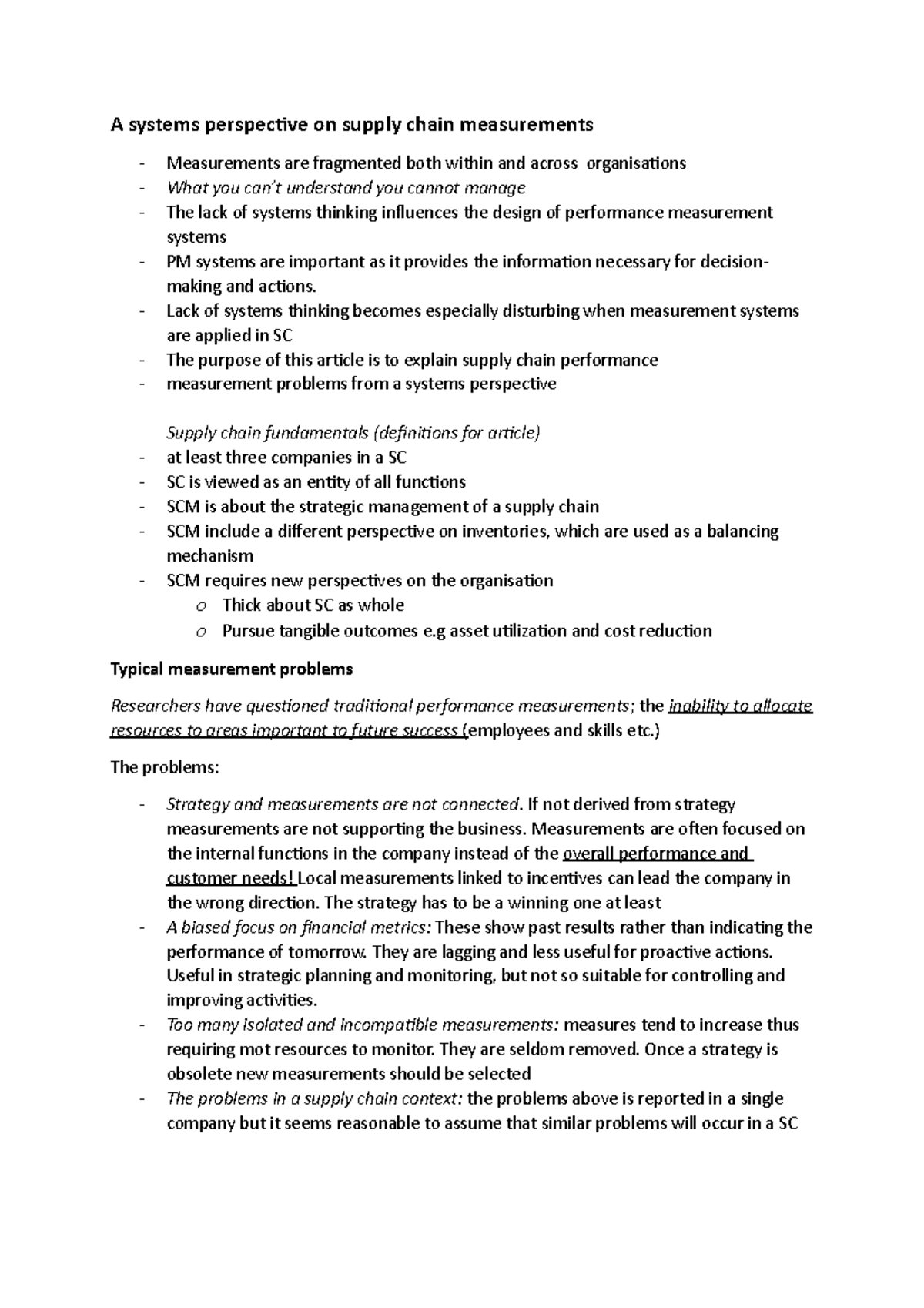 Holmberg 2000 - summary of article - A systems perspective on supply ...