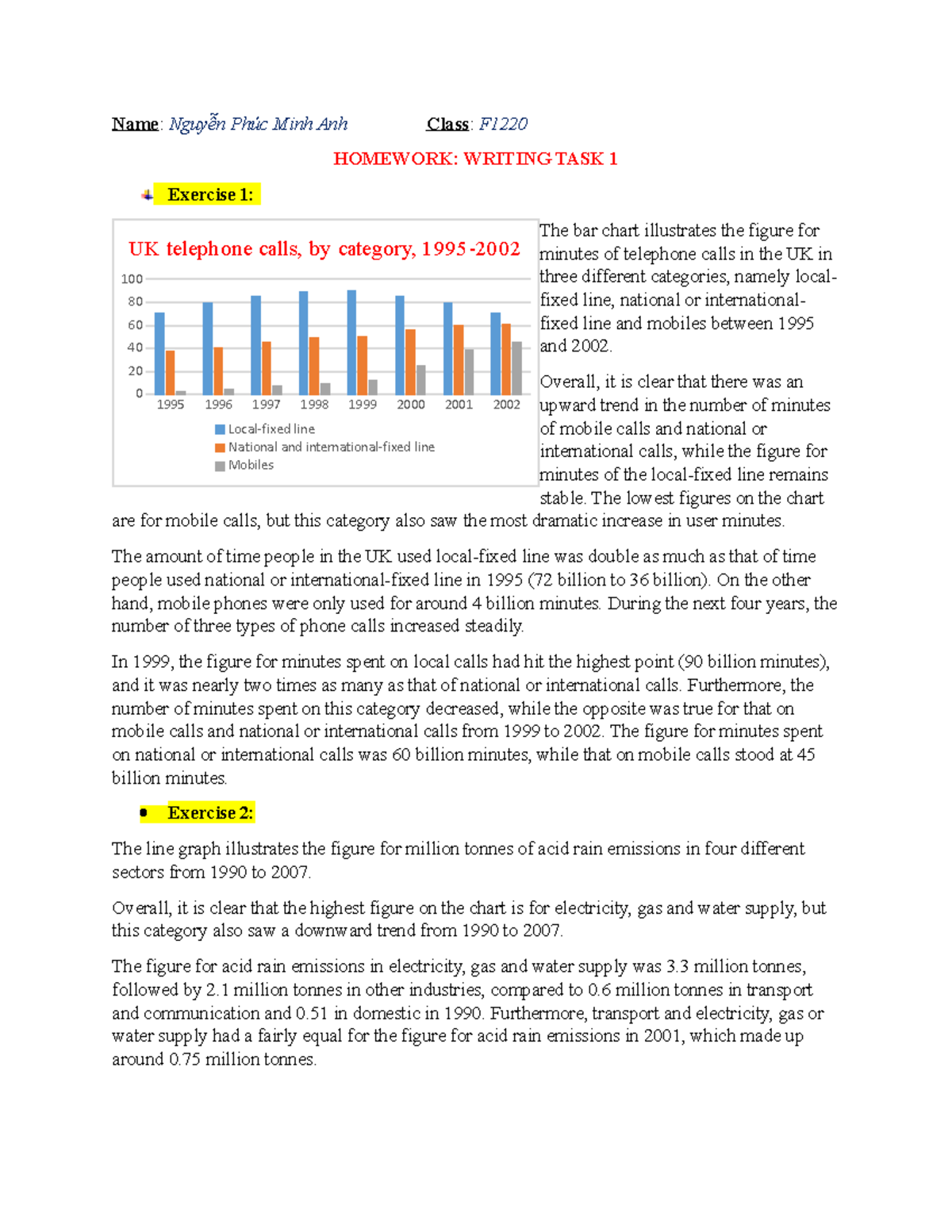 Writing task 1-line - Name: Nguyễn Phúc Minh Anh Class: F HOMEWORK ...