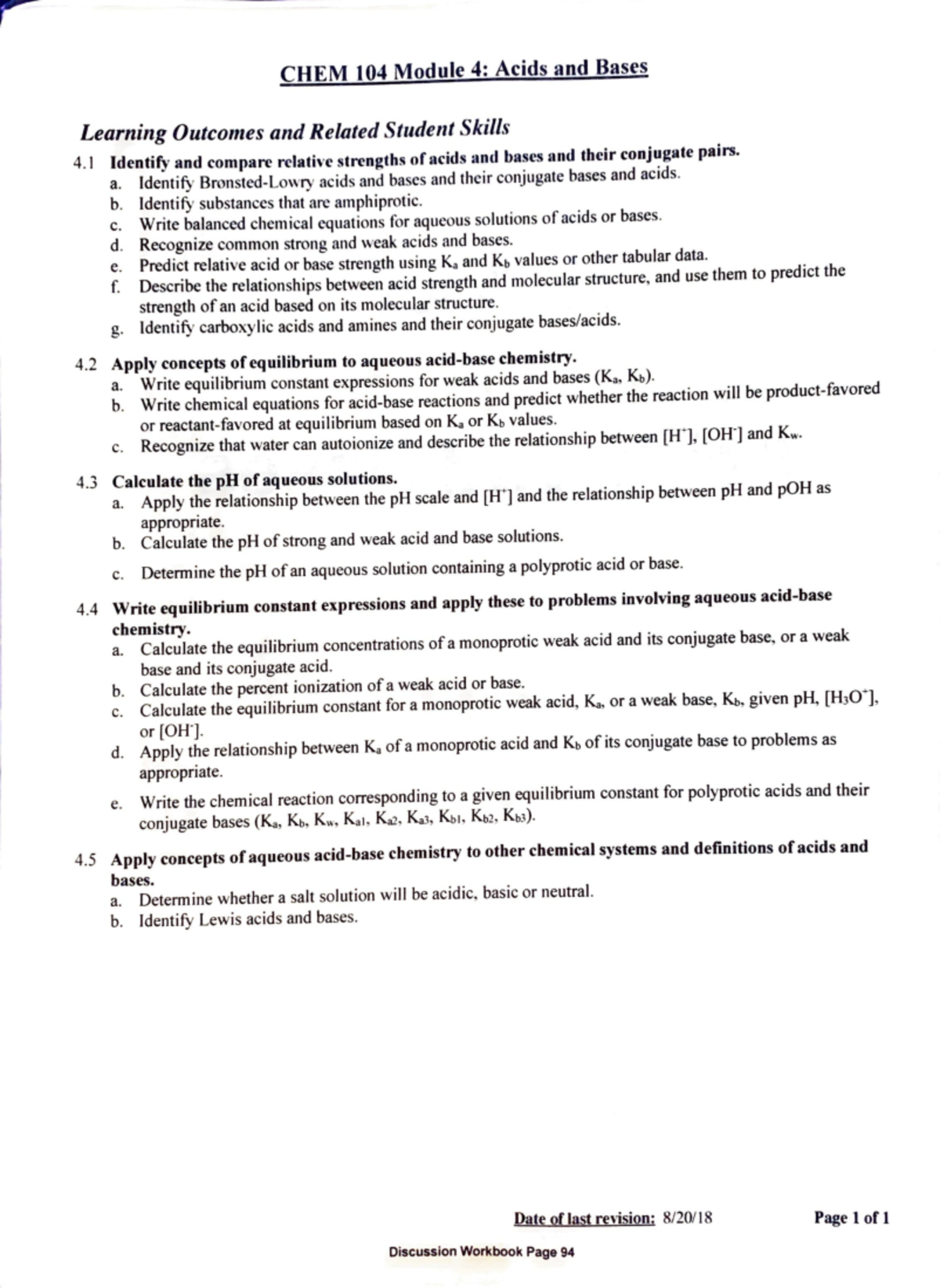 Module 4: Acids and Bases - CHEM 104 Module 4: Acids and Bases Learning ...
