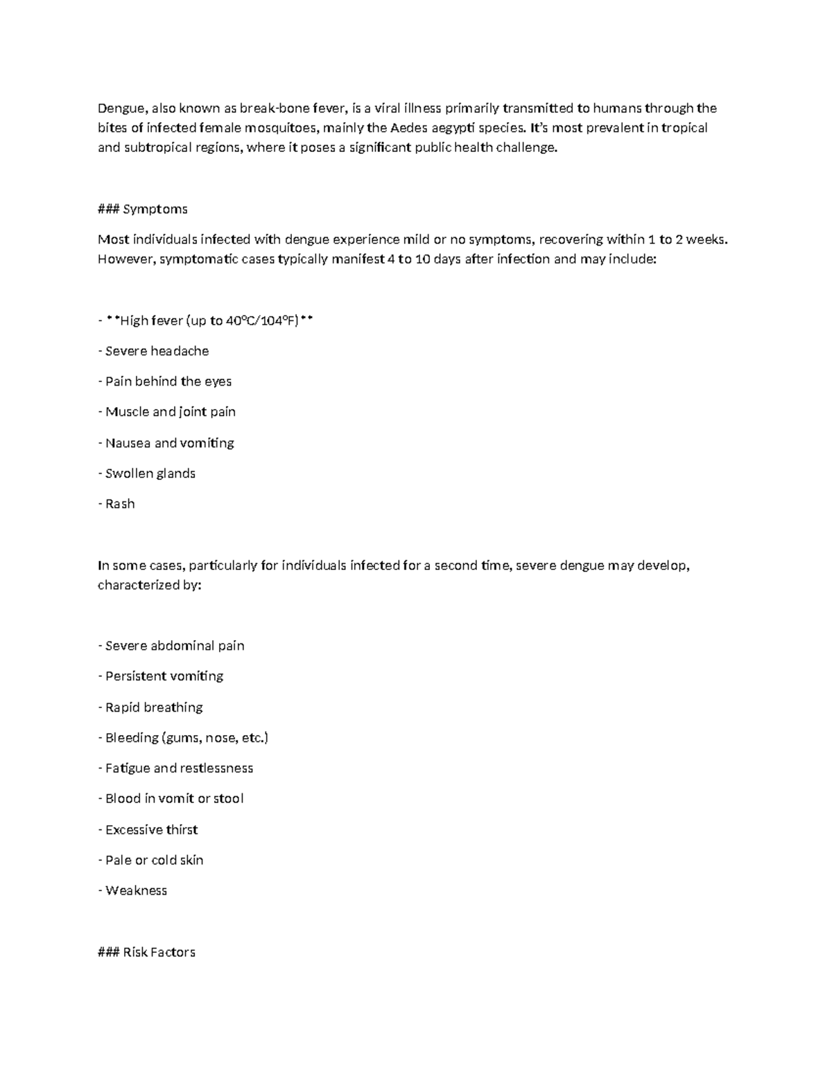 Dengue fever - Dengue, also known as break-bone fever, is a viral ...