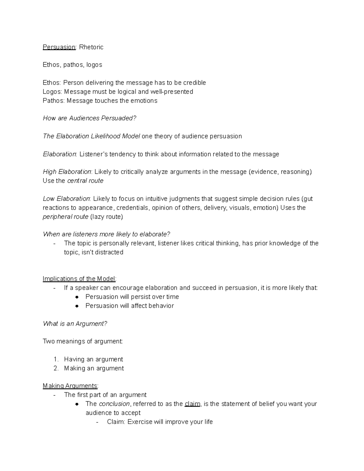 COM206 Ch. 1 Notes - Persuasion: Rhetoric Ethos, pathos, logos Ethos ...