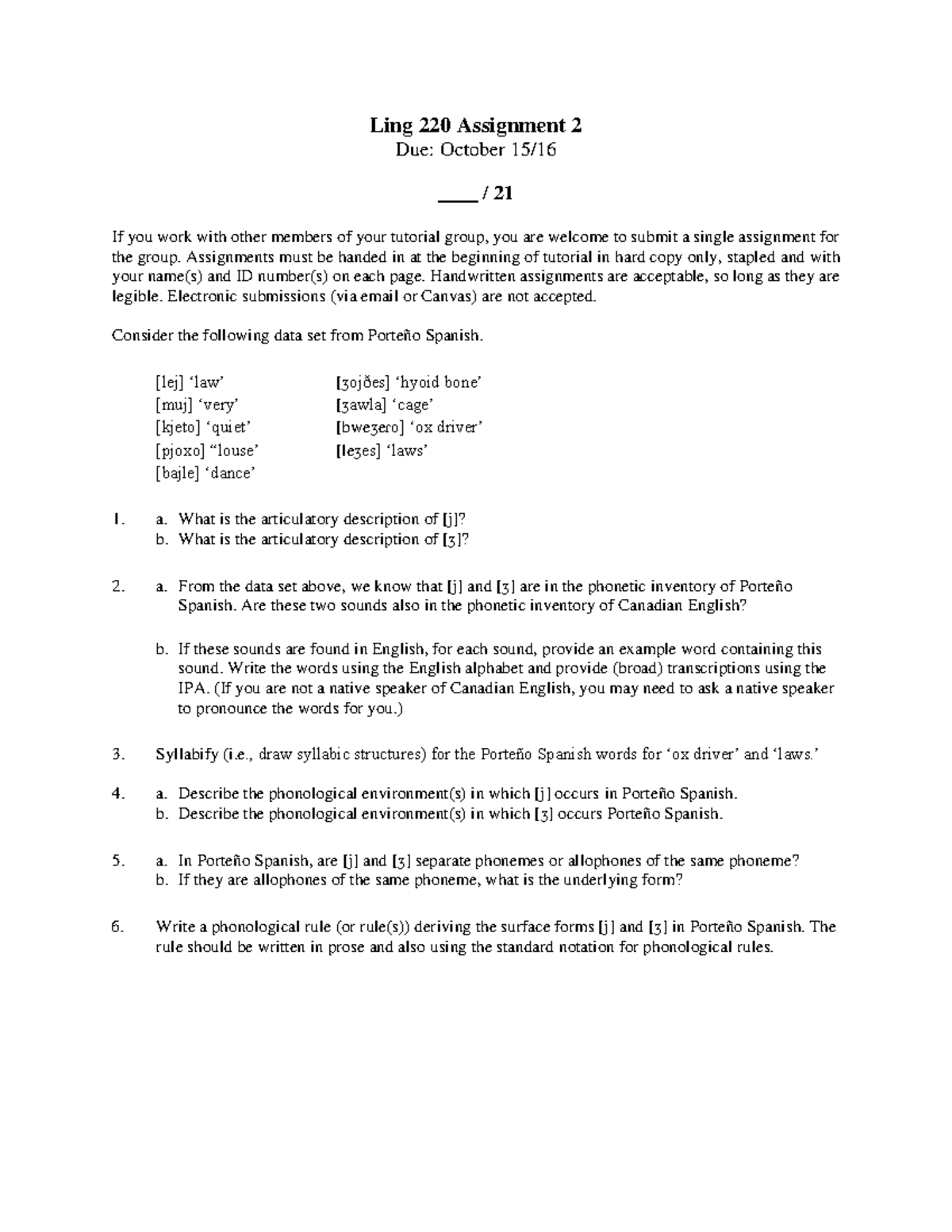 Ling 220 Assignment 2 - Warning: TT: undefined function: 32 Ling 220 Assignment 2 Due: October ...