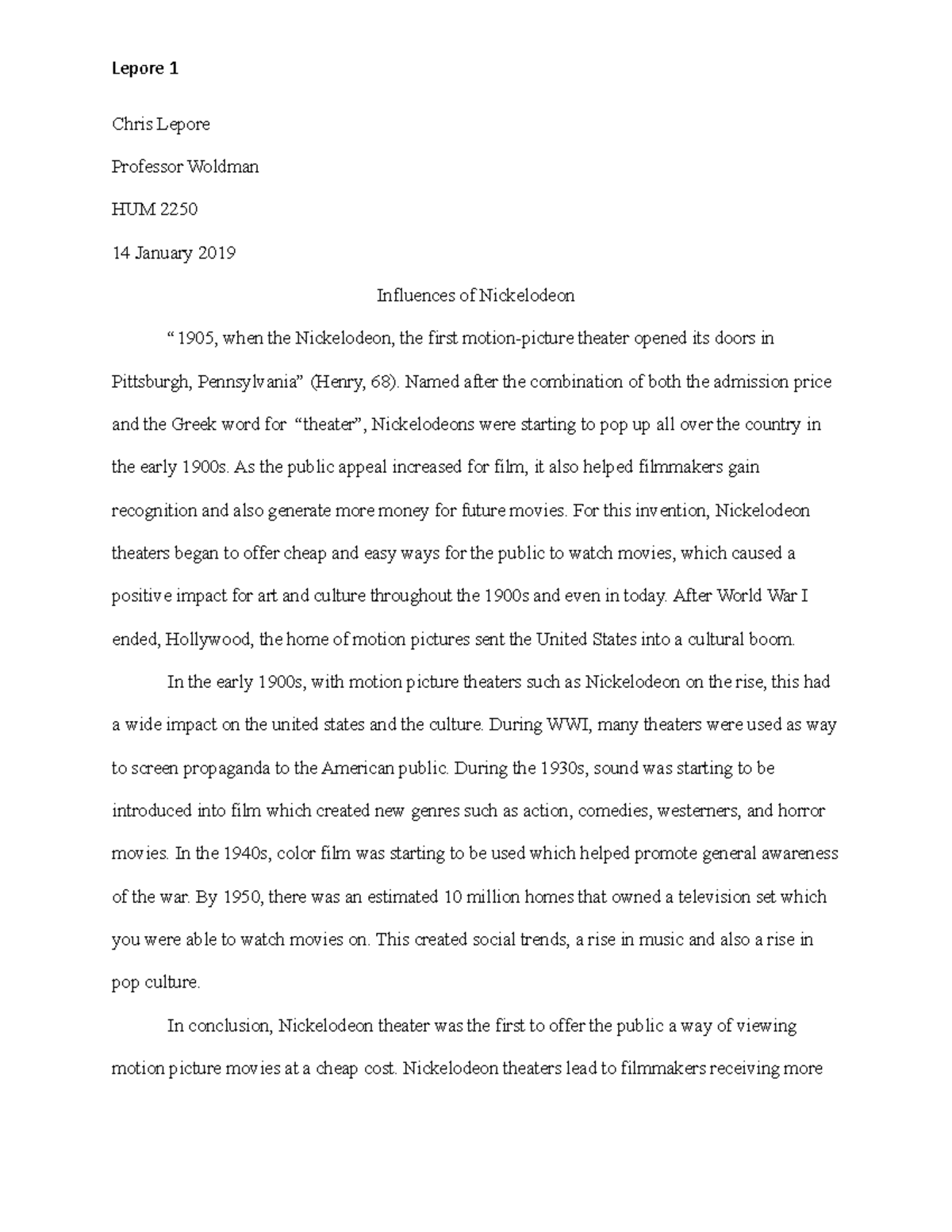 Age of Invention Paper - Essay - Lepore 1 Chris Lepore Professor ...