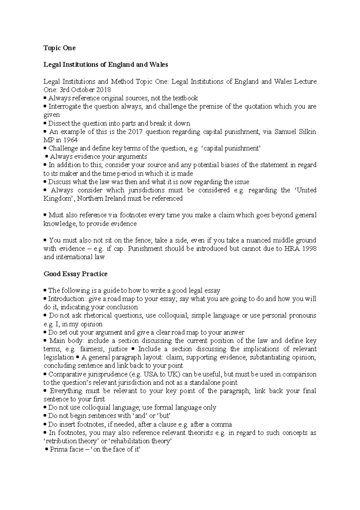 Introduction to the Legal System of England and Wales - Topic One Legal ...