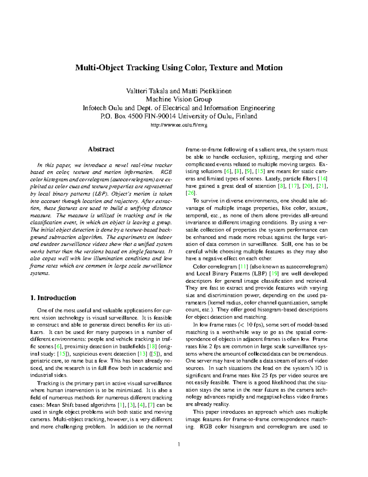 Multi Object Tracking Using Color Texture And Motion Multi Object Tracking Using Color
