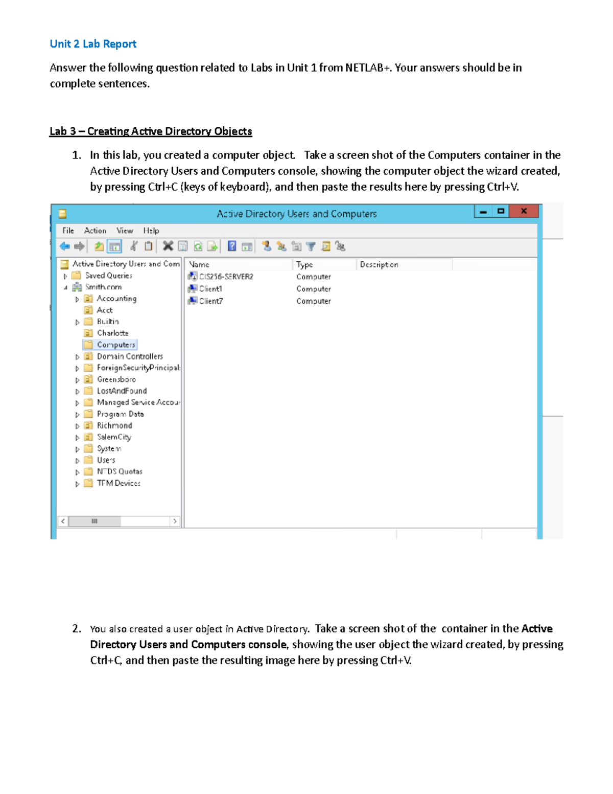 Daniel Smith-2 - 2.3 Lab - Unit 2 Lab Report Answer the following ...