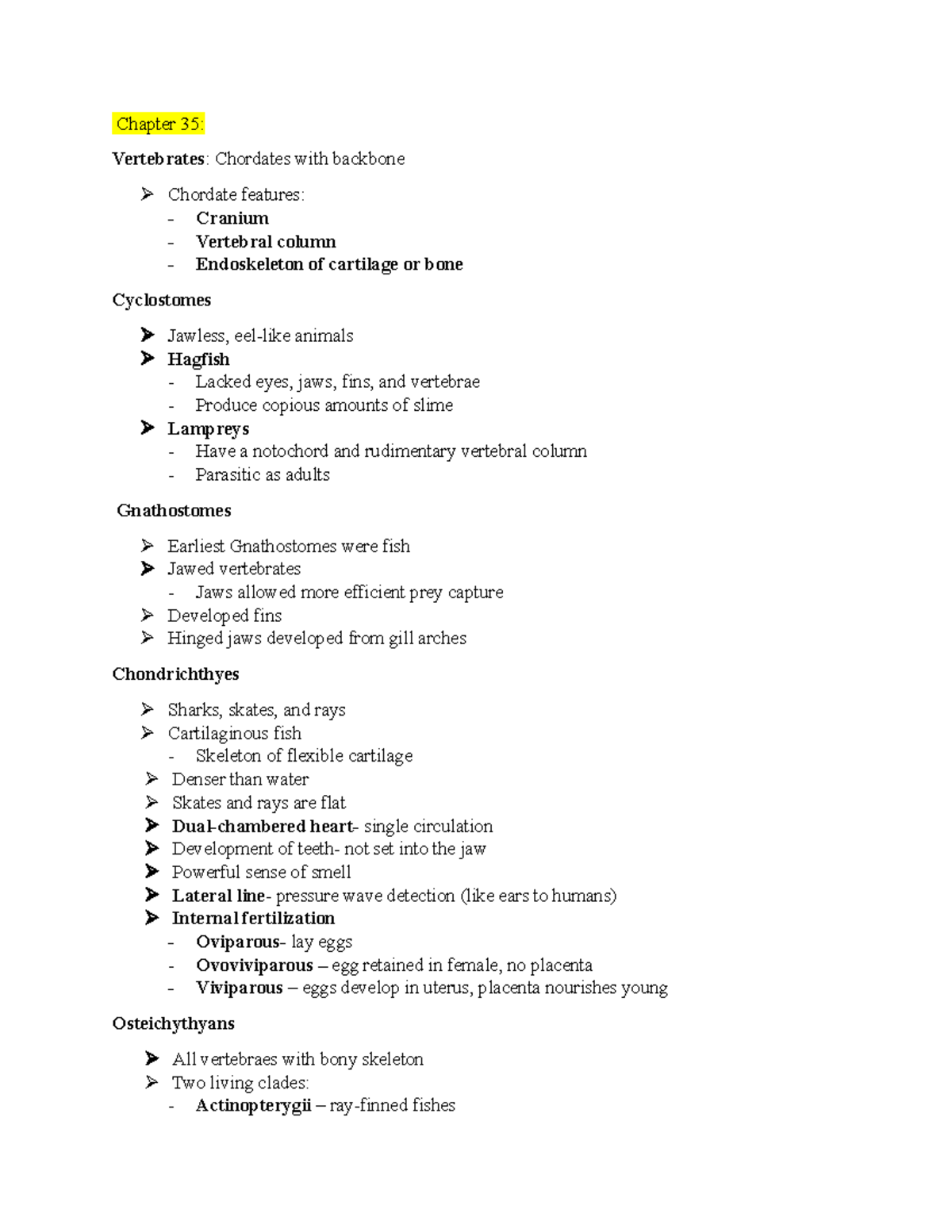 Study Guide test 3 - Chapter 35: Vertebrates: Chordates with backbone ...