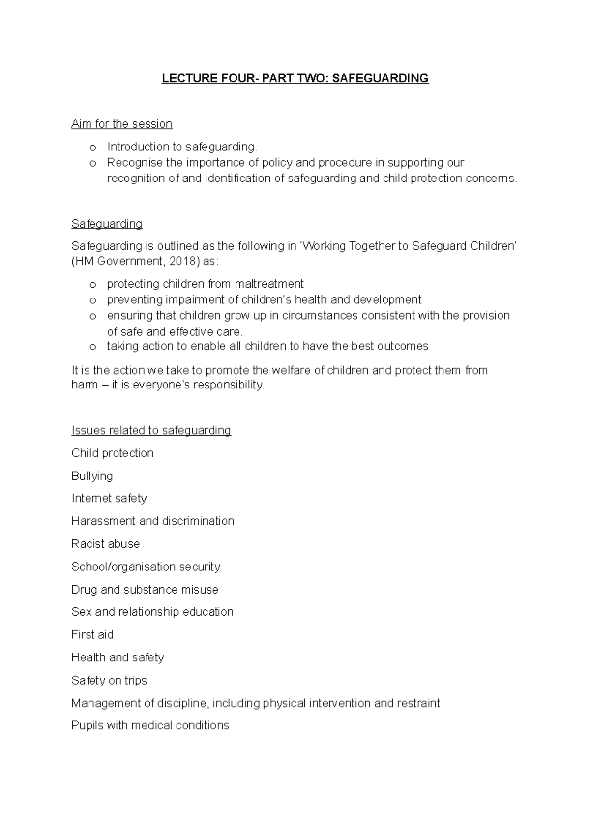 Lecture 4-B- Safeguarding - LECTURE FOUR- PART TWO: SAFEGUARDING Aim ...