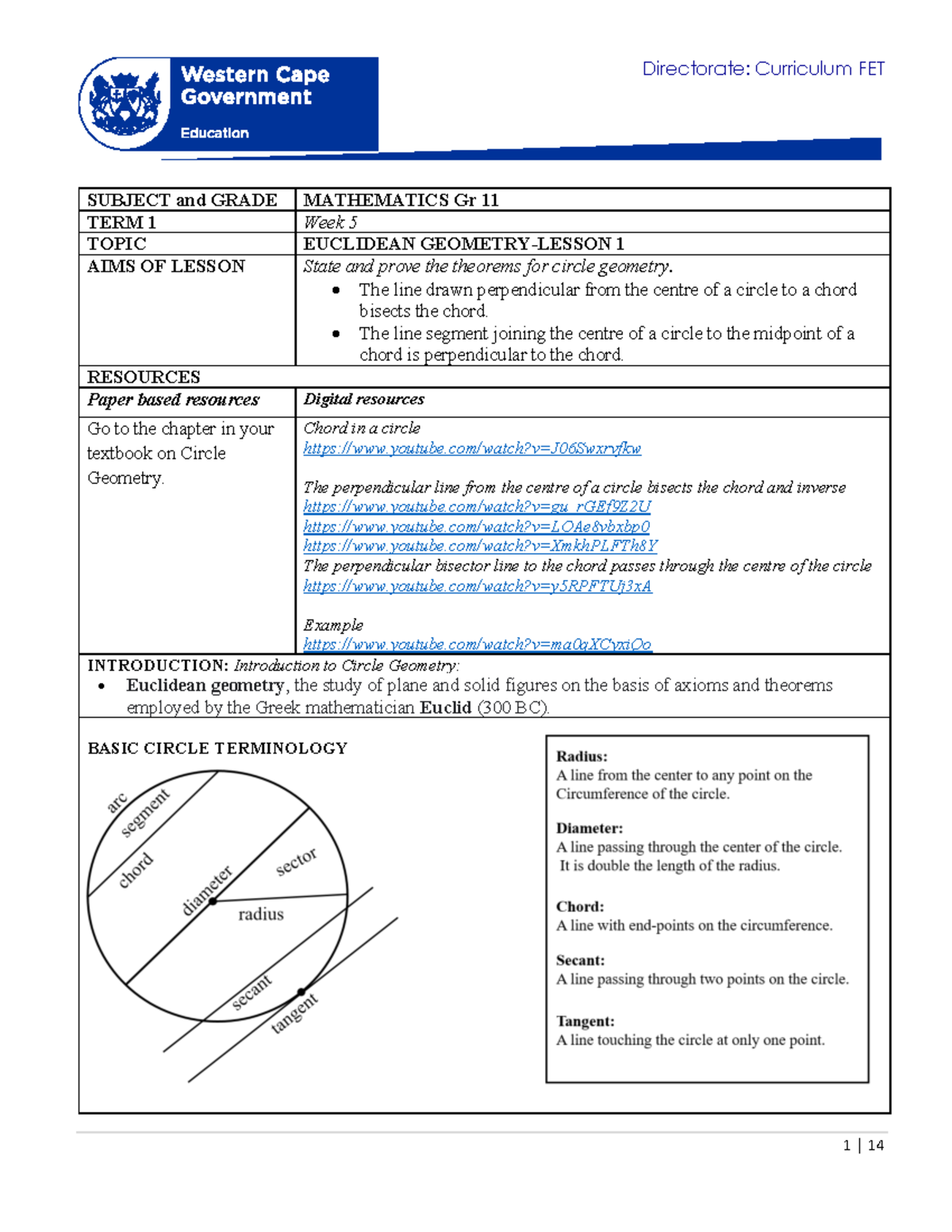 Circle Geometry Summary Notes - Directorate: Curriculum FET SUBJECT and ...