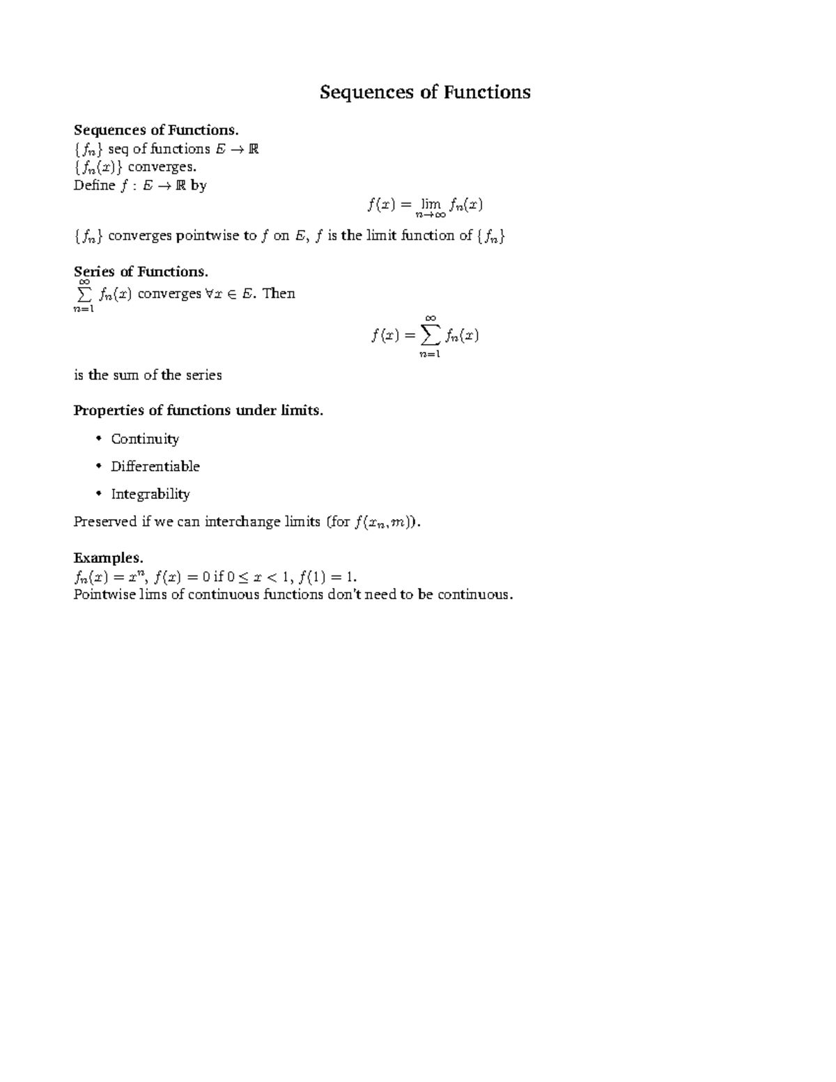 Sequences Of Functions Sequences Of Functions Sequences Of Functions {fn} Seq Of Functions E