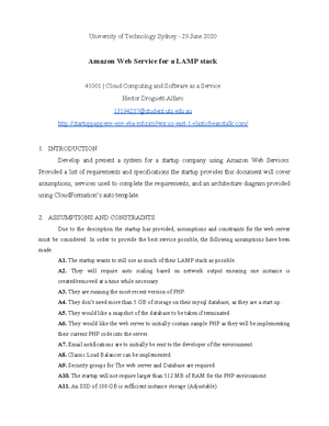 Subject Outline - SUBJECT OUTLINE 41001 Cloud Computing and Software as a Service Subject - Studocu