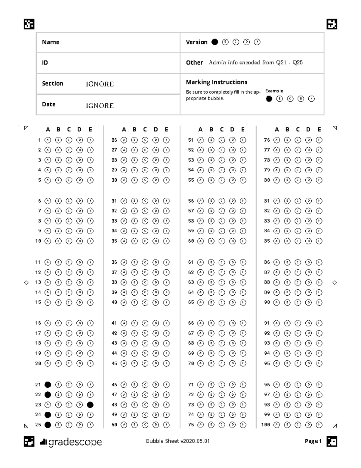 Bubblesheet - Bubble sheet for mock exam - Name ID Section Date Version ...