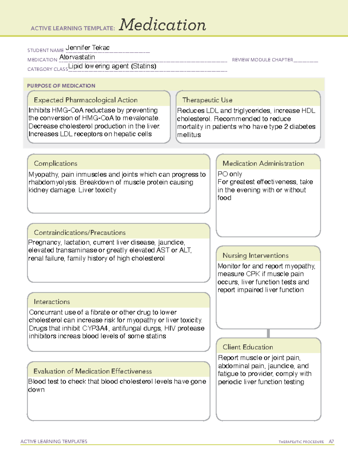 Medication Atorvastatin - ACTIVE LEARNING TEMPLATES THERAPEUTIC ...