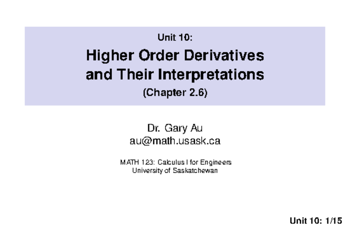 MATH123 10 - maths notes - Unit 10: Higher Order Derivatives and Their ...