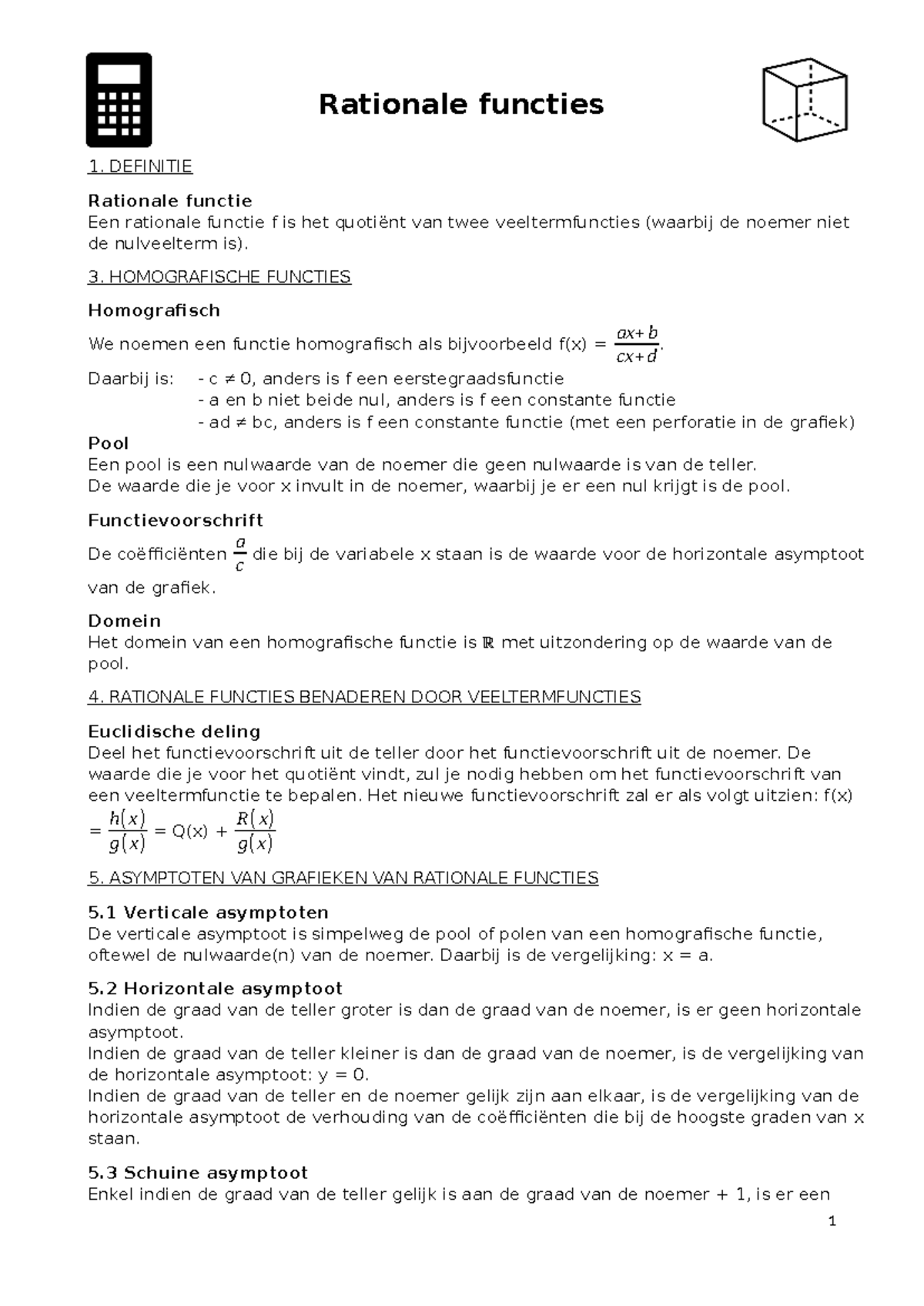 Samenvatting - Wiskunde 'A1a; 3. Rationale functies' GO! Onderwijs ...