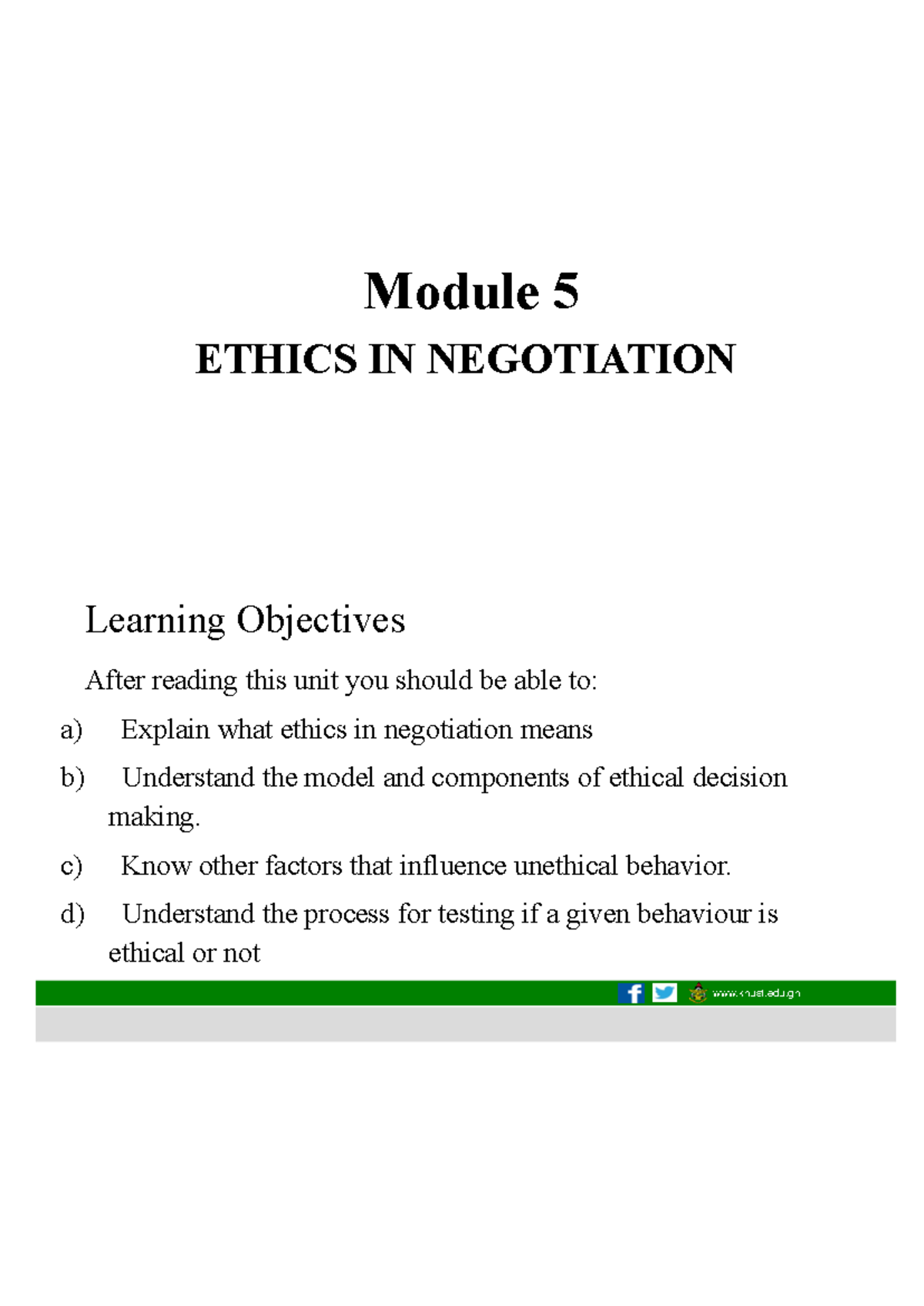 Unit 5 Ethics in Negotiation - Module 5 ETHICS IN NEGOTIATION Learning ...