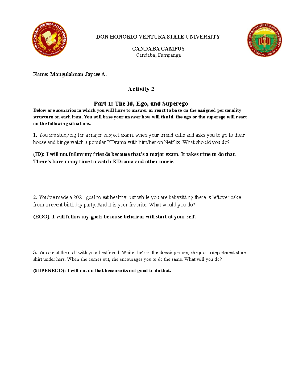 Mangulabnan Jaycee A. - EDUC123 Activity 2 - DON HONORIO VENTURA STATE ...