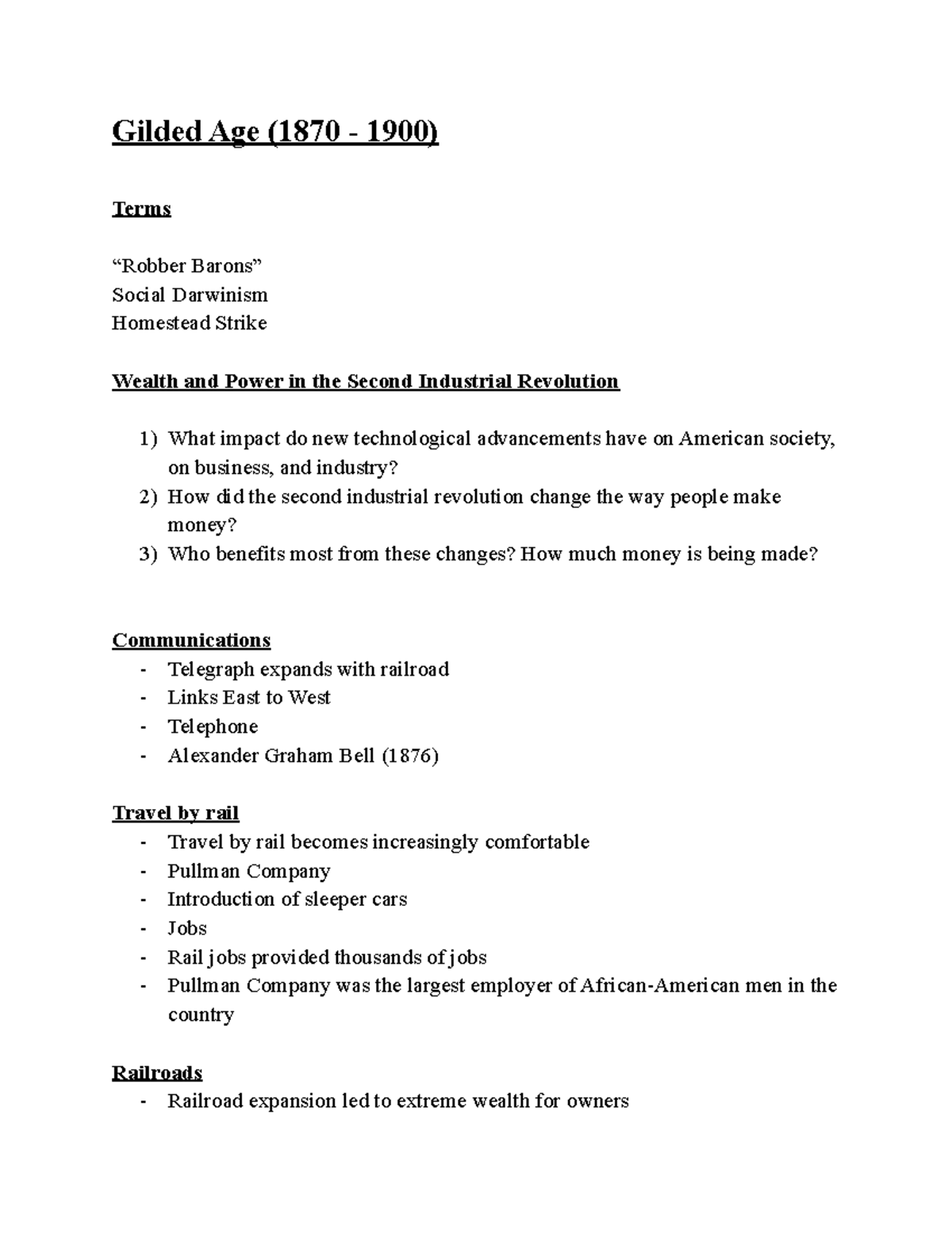 Gilded Age (1870 - 1900) - Gilded Age (1870 - 1900) Terms “Robber ...