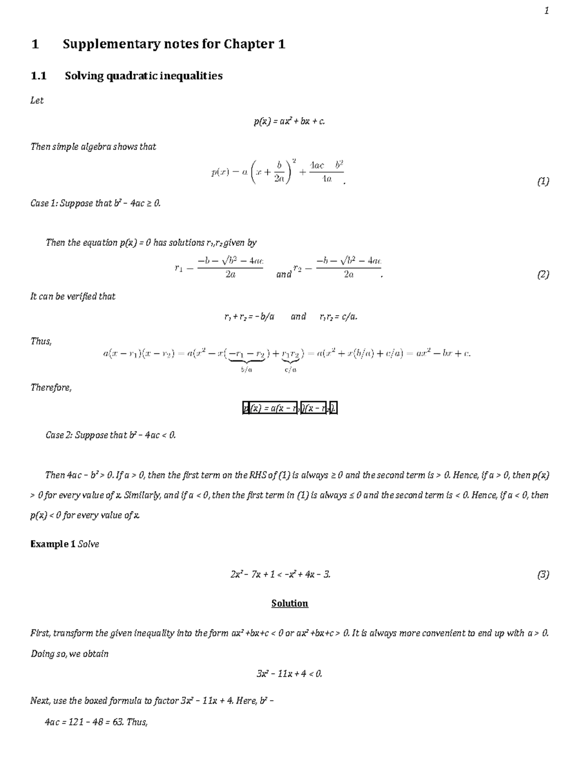 Supplementary notes for chapter 1 - 1 1 Supplementary notes for Chapter ...