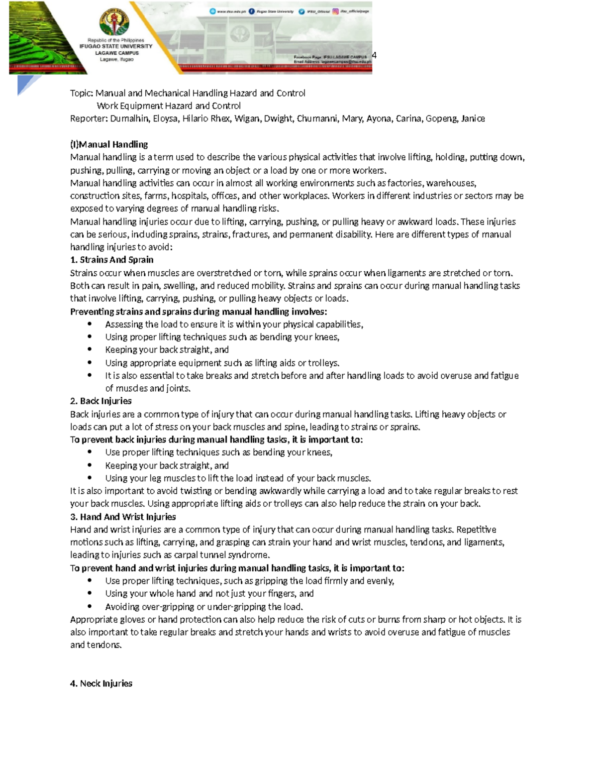 Group 6 COSH Manual AND Mechanical Hazard AND Control - COLLEGE OF ...