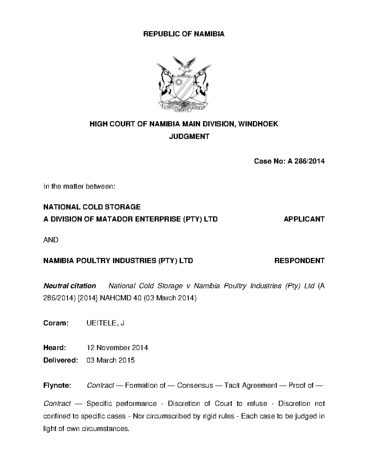 Question 3 case study - n/a - REPUBLIC OF NAMIBIA HIGH COURT OF NAMIBIA ...