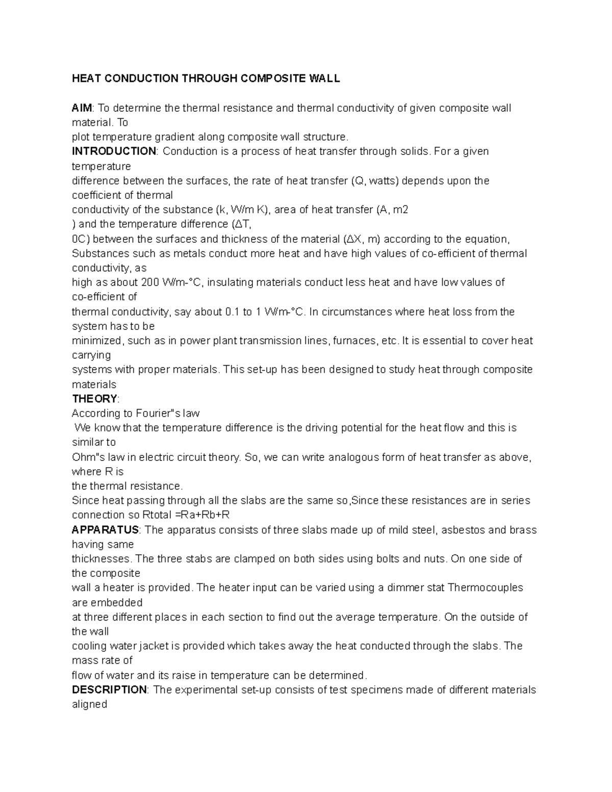 Heat Conduction Through Composite Wall Heat Conduction Through Composite Wall Aim To