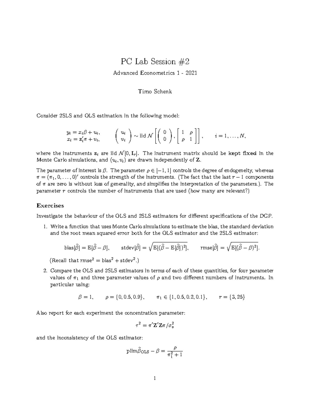 Comp Ex Week3 4 Computer Exercises Week 3 And 4 Pc Lab Session Advanced Econometrics 1