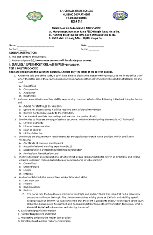 NGT - RETURN DEMOSNTRATION OF THE NGT - SCHOOL OF NURSING Bachelor of ...