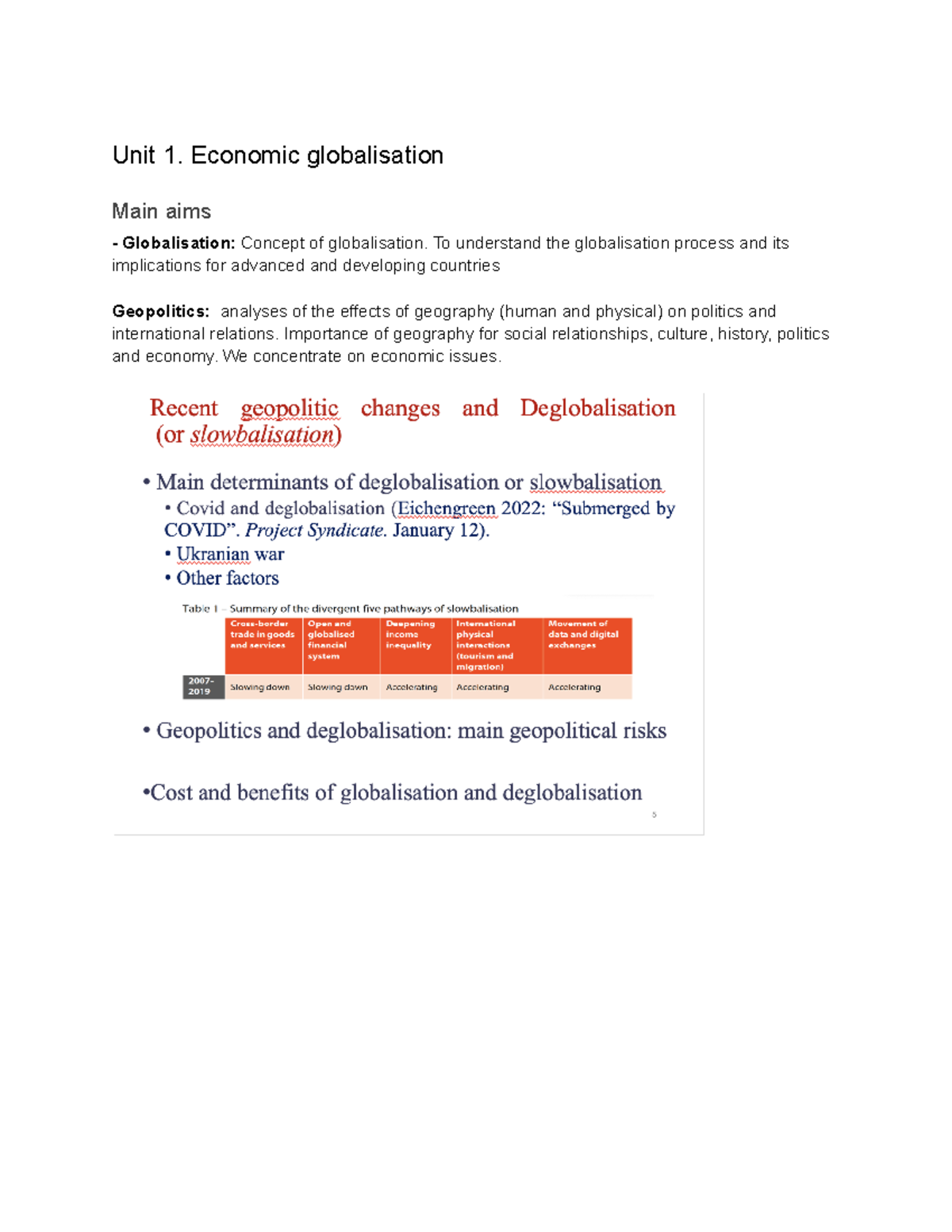 Geopolitics and globalization Lecture Notes - Unit 1. Economic ...