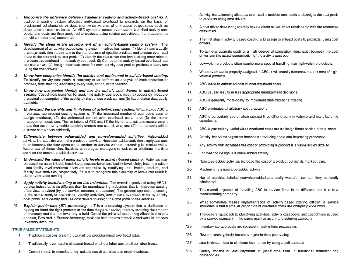 Activity Based Costing Handouts - Recognize the difference between ...