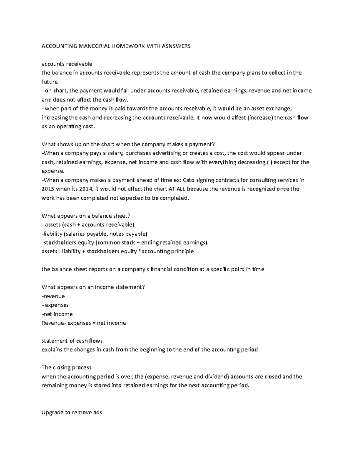 Homework QUIZ Answer Sheets - ACCOUNTING MANEGRIAL HOMEWORK WITH ...