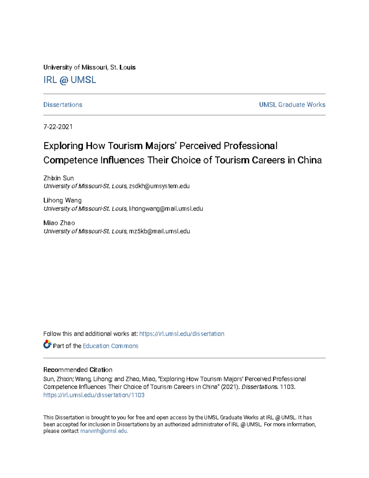Exploring How Tourism Majors Perceived Professional Competence I ...