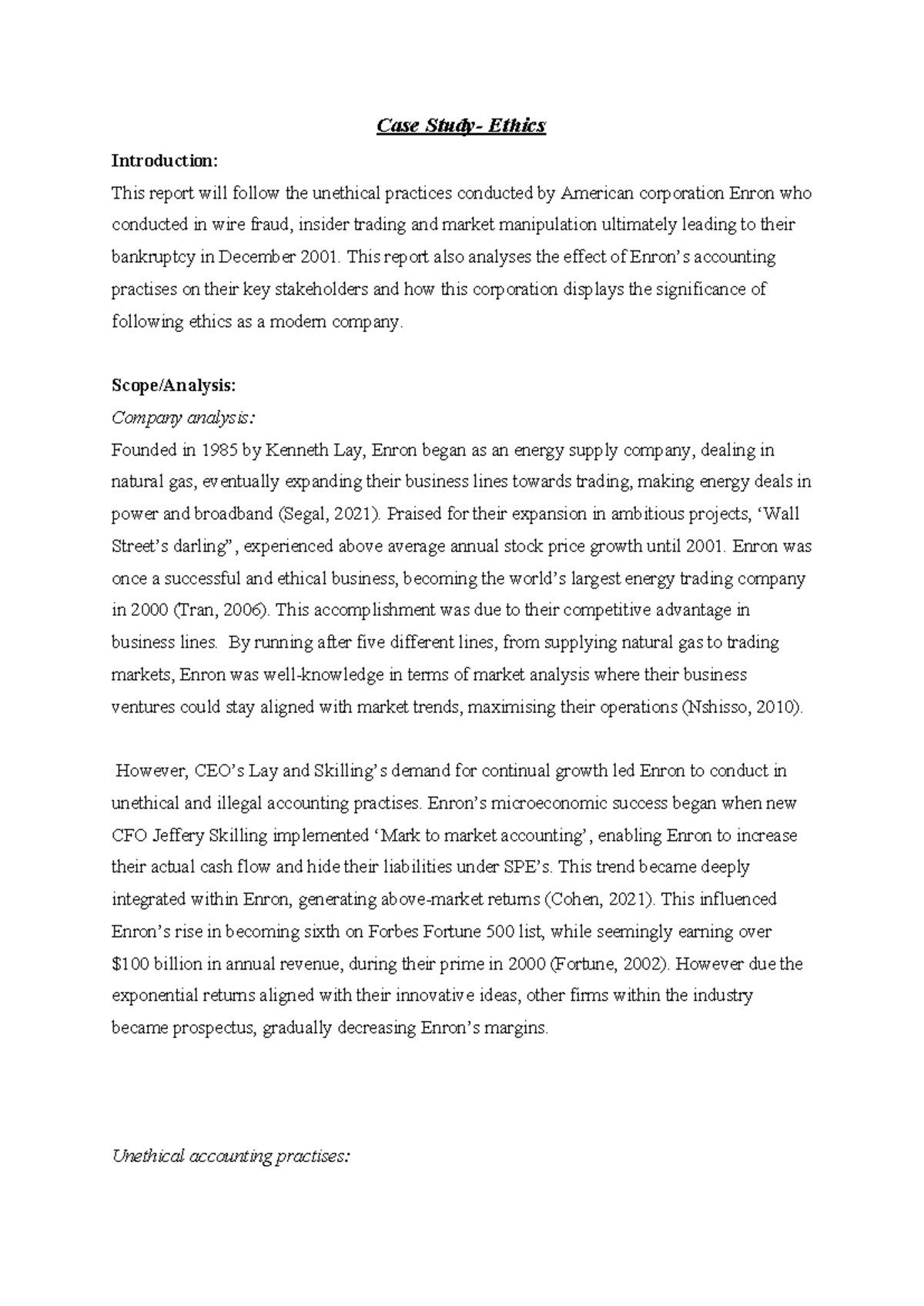 Accg1000 - ASSIGNMENT 1 - Case Study- Ethics Introduction: This report ...