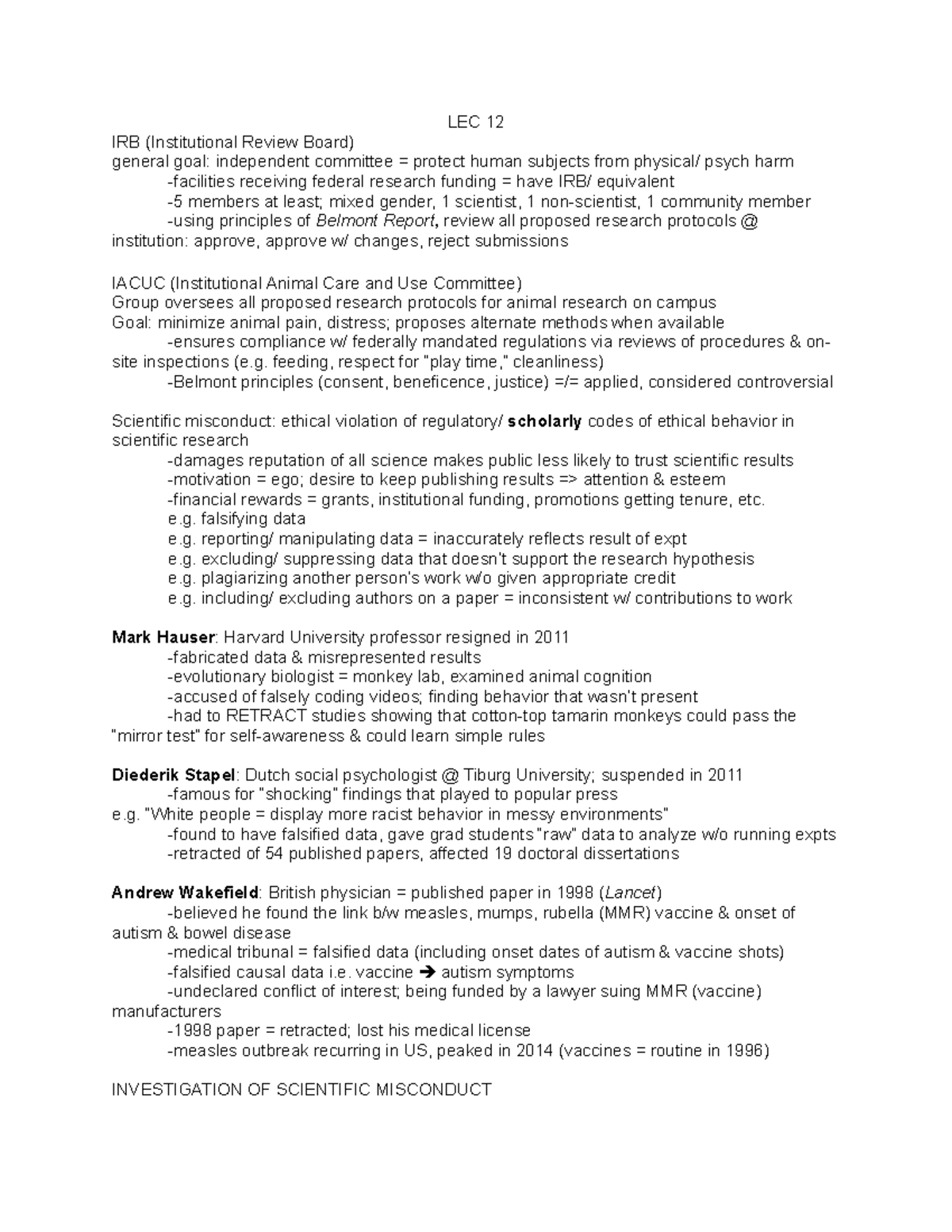 LEC 12 - Lecture notes 12 - LEC 12 IRB (Institutional Review Board ...