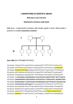 Relazione genetica - LABORATORIO DI GENETICA UMANA Dott Lucia Corrado ...