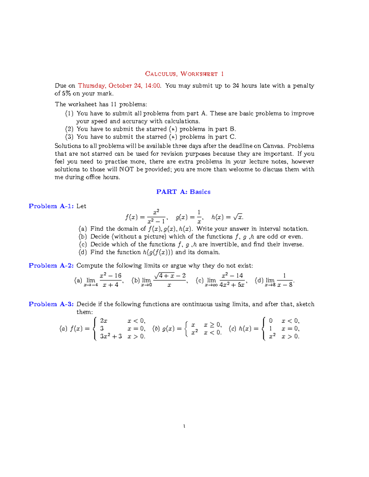 Worksheet 1 Calculus University of Sussex - Calculus, Worksheet 1 Due ...