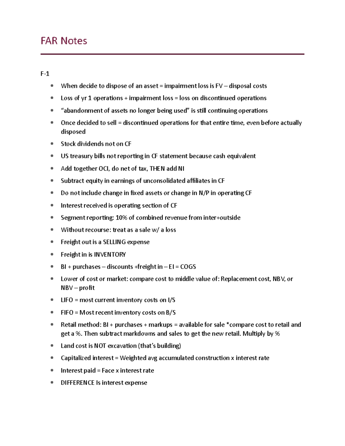 FAR Notes 2 - CPA exam review - FAR Notes F- When decide to dispose of ...