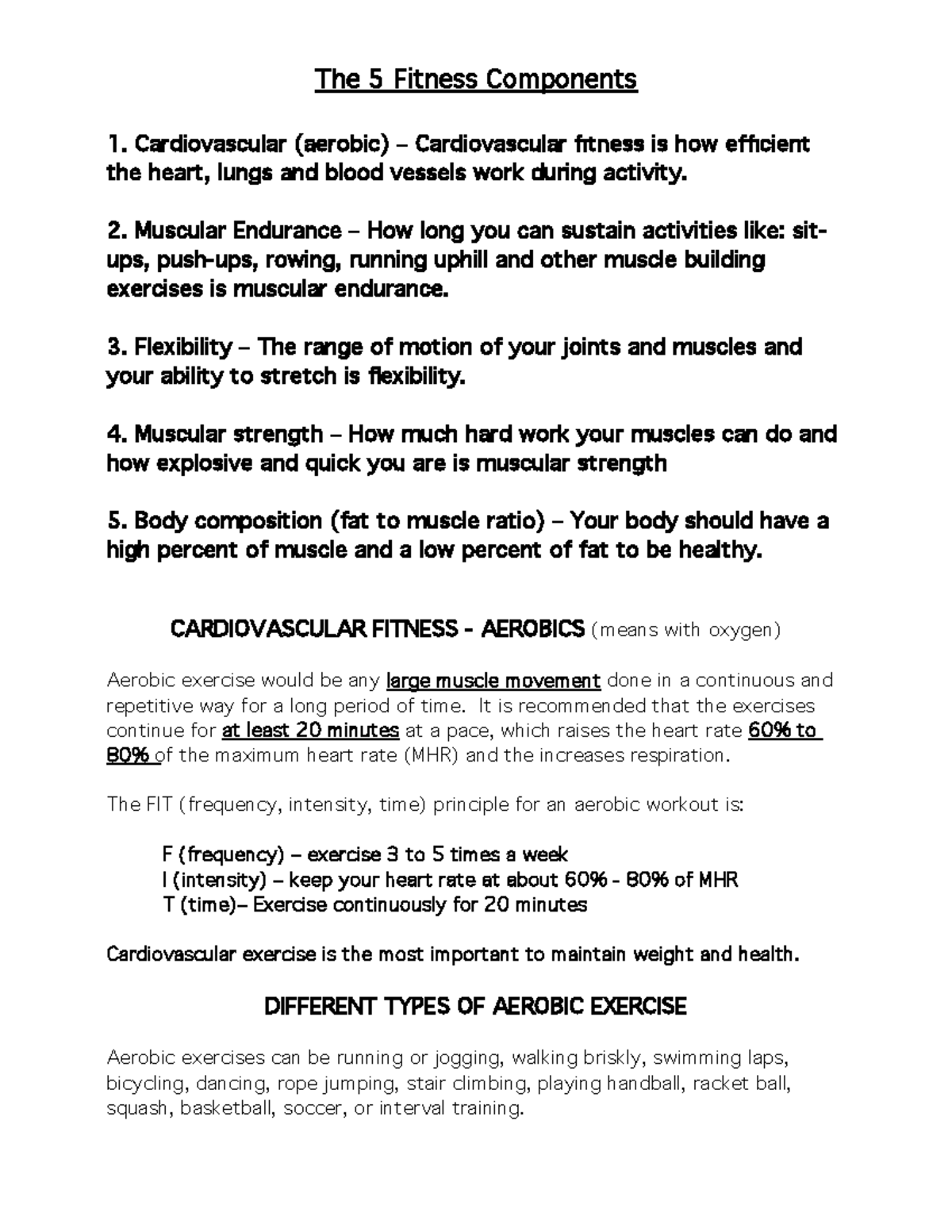 PE Fitness Components - The 5 Fitness Components Cardiovascular ...