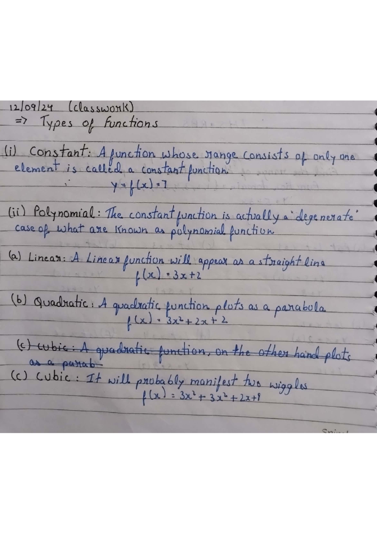 Basic maths classwork - (classwork) Types of functions (i) Constant: A ...